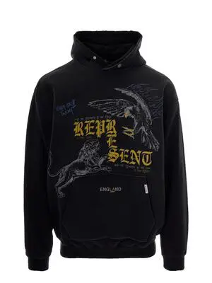 REPRESENT Graphic Cotton Hoodie - Washed Black