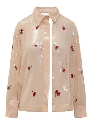 DES_PHEMMES Cherry Embellished Sequin Shirt - Nude