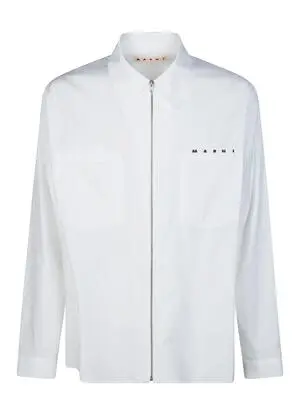 Marni Logo-print Zip-up Cotton Shirt - Bianco