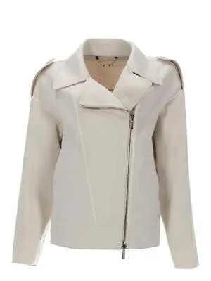 MOORER Asymmetrical Zip Short Jacket - White