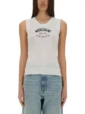 Moschino Slim Fit Knit Top With Inlay Logo - White