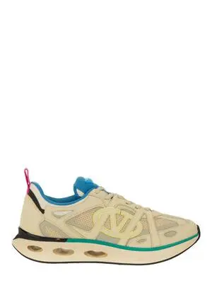 Valentino Garavani Vlogo Easyjog Low-top Sneakers In Calfskin And Fabric - White