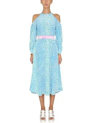Stella McCartney Animal Print Cold Shoulder Midi Dress - Azure