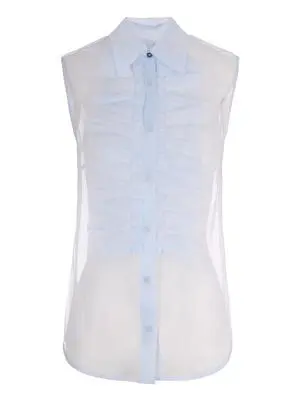 PAROSH Sleeveless Silk Shirt With Ruffle Detail - Azzurro
