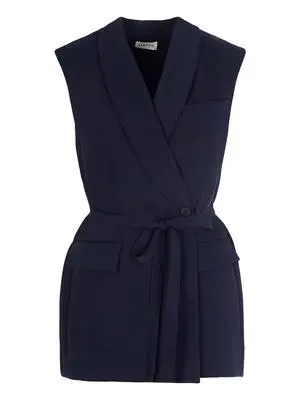 PAROSH Sleeveless Belted Double-breasted Blazer - Blu