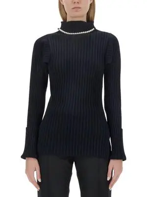 Philosophy Di Lorenzo Serafini Ribbed Stretch Knit High Neck Top - Blue