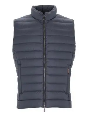 MOORER Puffer Vest With Stand Collar - Blue
