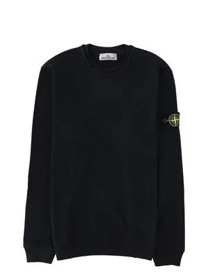 Stone Island Crewneck Sweatshirt With Painted Logo Detail - Blue