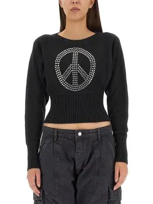 Moschino Peace Symbol Embellished Crewneck T-shirt - Black