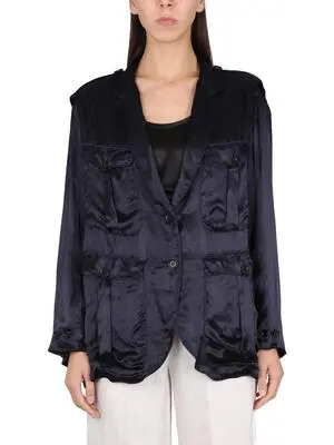 Aspesi Single-breasted Viscose Jacket With Notch Collar - Blue