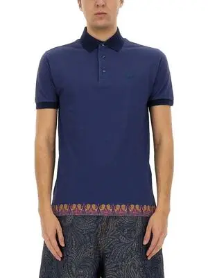 Etro Cotton Polo Shirt With Paisley Print - Blue