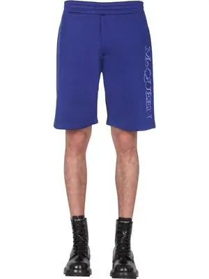 Alexander McQueen Letter Embroidered Shorts - Blue