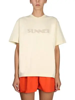 Sunnei Crewneck T-shirt With Logo Embroidery - Beige