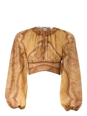 Zimmermann Printed Cropped Blouse With Balloon Sleeves - Multicolour