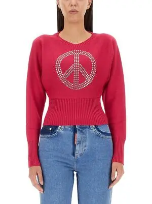 Moschino Peace Symbol Embellished Knit Top - Fuchsia