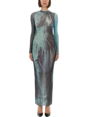 JEAN PAUL GAULTIER Water-print Long-sleeve Maxi Dress - Azure