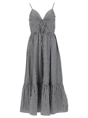 Michael Kors Gingham Checks V-neck Midi Dress - Black