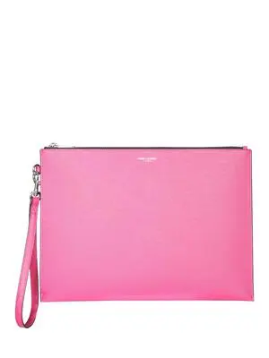 Saint Laurent SAINT LAURENT Logo Clutch With Removable Strap Fuchsia
