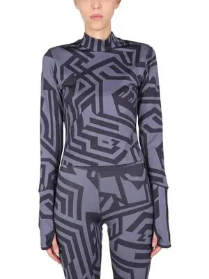 Alexander McQueen Polo Neck Geometric Print Long Sleeve Top - Black