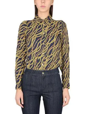 Michael Kors Silk Blend Chain Print Shirt - Blue