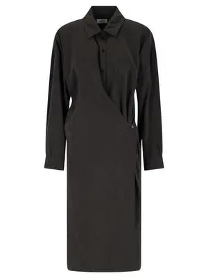 LEMAIRE Lemiaire Twisted Collared Silk Blend Dress - Brown