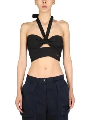 1/OFF PARIS 1/OFF Halter Neck Crop Top With Bow Detail Black