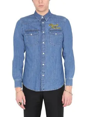 Alexander McQueen Shirt With Embroidered Logo - Blue