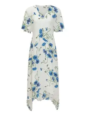 Stella McCartney Floral Print V-neck Midi Dress - Cornflower