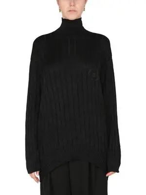 Balenciaga Oversized Ribbed Silk Knit Mock Neck Pullover - Black