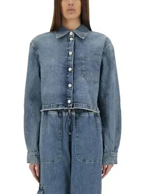 Moschino Cropped Jacket With Classic Collar - Denim