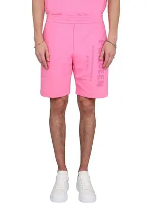 Alexander McQueen Logo Print Cotton Track Shorts - Fuchsia