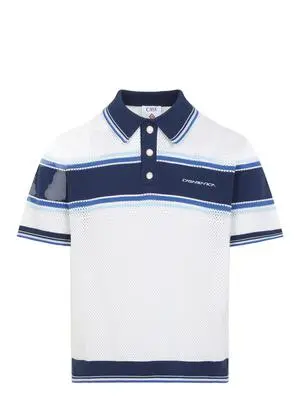 Casablanca Striped Mesh Short Sleeve Polo Shirt - White