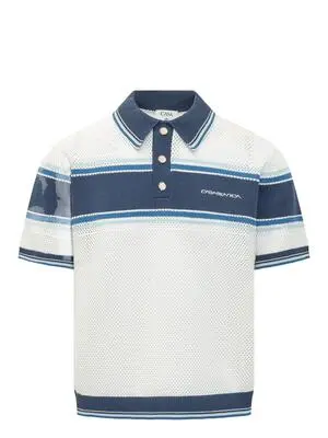 Casablanca Striped Knit Polo - White/blue