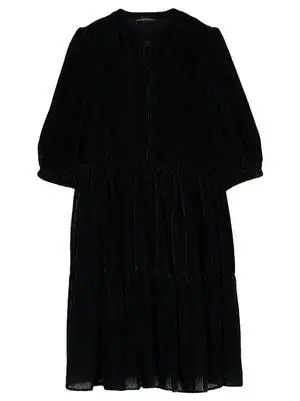 Emporio Armani Tiered Midi Dress With Mandarin Collar - Blue