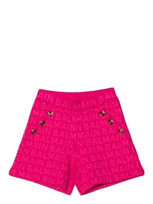 Balmain Balmain Monogrammed Mini Bermuda Shorts With Gold Button Detail Fuchsia