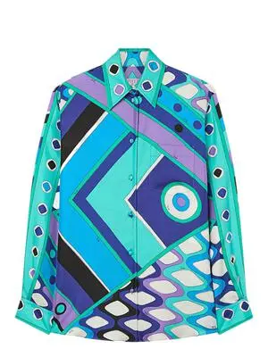 Emilio Pucci Classic Button-up Silk Blouse With Geometric Print - Blu