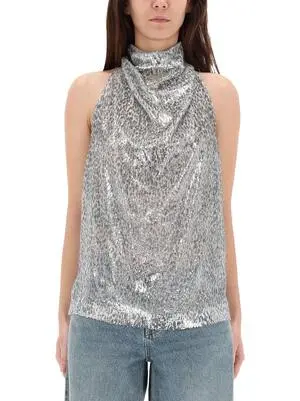 Stella McCartney Metallic Halter Neck Draped Top - Silver