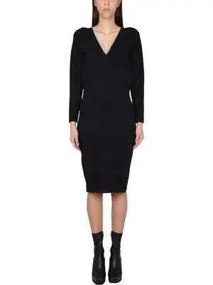 Stella McCartney V-neck Slim Fit Midi Dress - Black