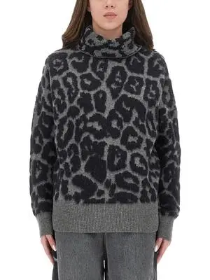 Stella McCartney Stella McCartney Leopard Print Turtleneck Sweater Black