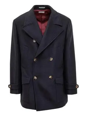 Brunello Cucinelli BRUNELLO CUCINELLI Double Breasted Wool Pea Coat Blu