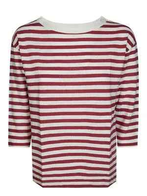 Majestic International Striped 3/4 Sleeve T-shirt - Rosso