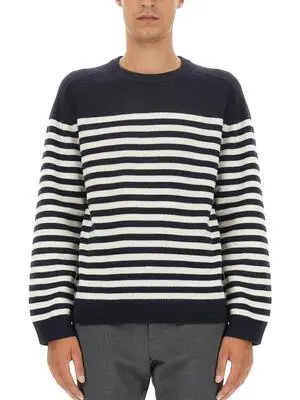 Theory Striped Crew Neck Fine Knit Sweater - Multicolour
