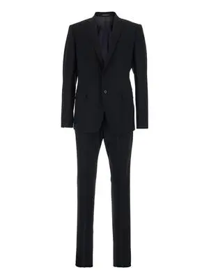 Emporio Armani Single-breasted Suit With Notched Revers In Wool - Black