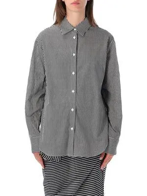 THE FRANKIE SHOP Striped Cotton Button-up Shirt - Nero