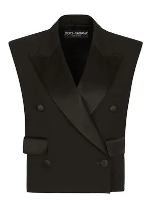 Dolce & Gabbana Sleeveless Double-breasted Wool Gabardine Tuxedo Jacket - Black