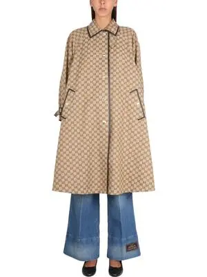 Gucci GUCCI Reversible GG Silk Wool Blend Coat Beige