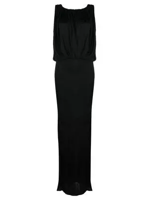Saint Laurent Sleeveless Maxi Dress In Shiny Jersey - Black