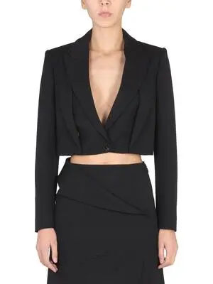 Alexander McQueen Cropped Jacket With Double Lapels And Cutout Details - Black