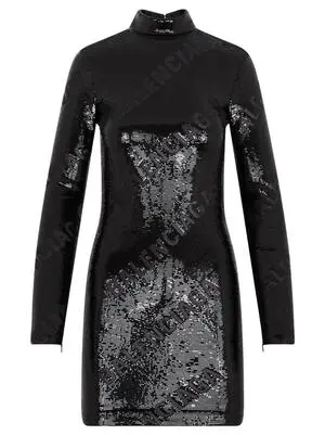 Balenciaga Sequined Turtleneck Mini Dress - Black