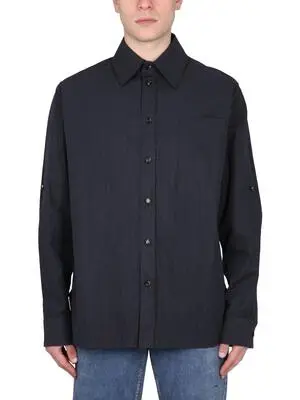 Bottega Veneta Cotton Twill Shirt With Pointed Collar - Blue